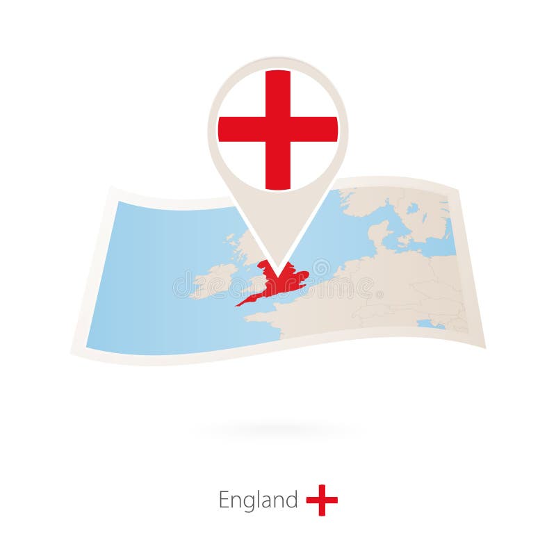Folded Paper Map of England with Flag Pin of England Stock Vector ...