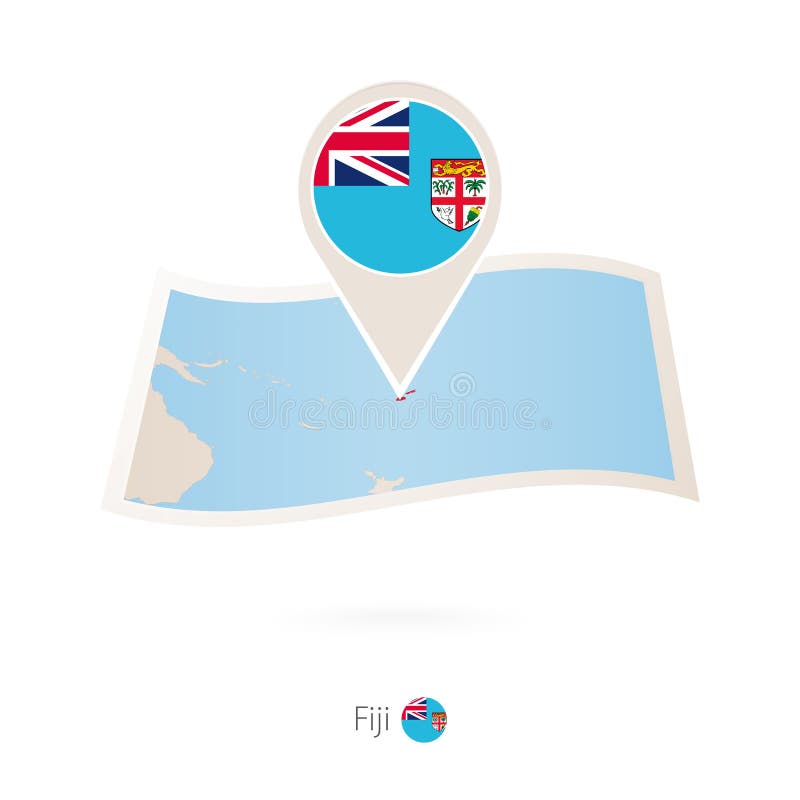 Folded Paper Map of Fiji with Flag Pin of Fiji Stock Vector ...