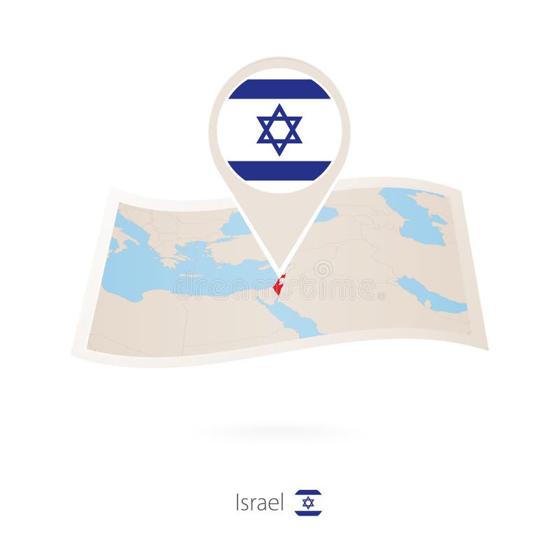 Folded Paper Map of Israel with Flag Pin of Israel Stock Vector ...