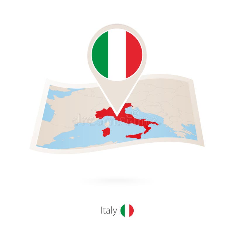 Folded Paper Map of Italy with Flag Pin of Italy Stock Vector ...