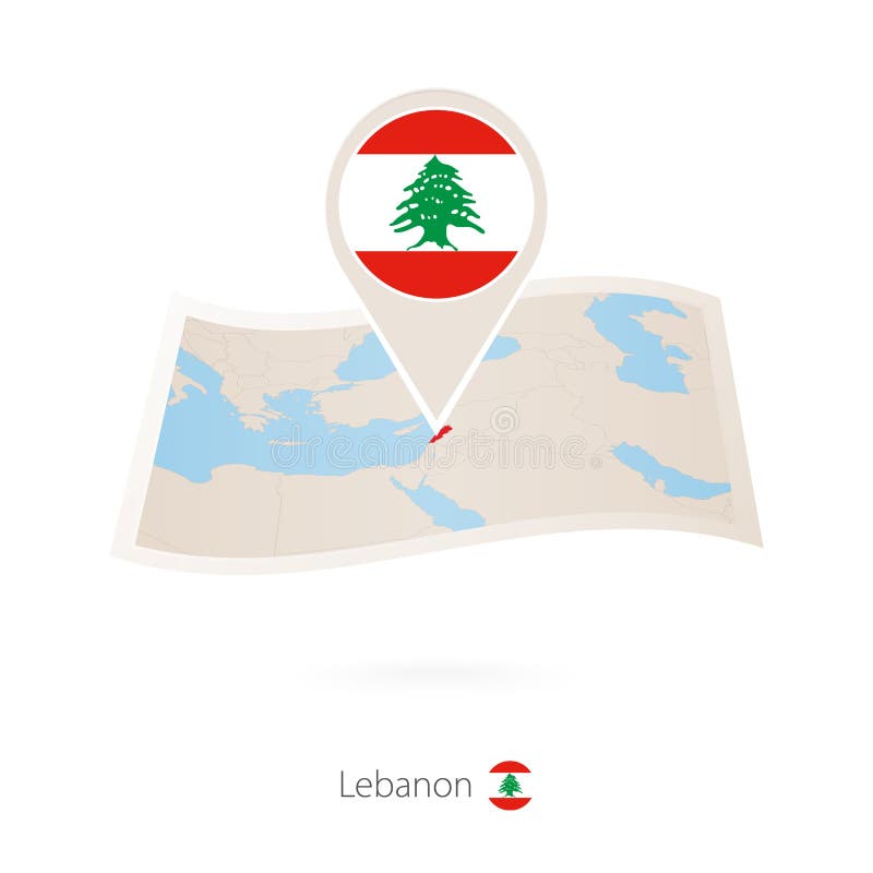 Folded Paper Map of Lebanon with Flag Pin of Lebanon Stock Vector ...