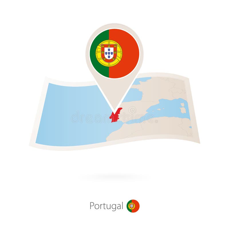 Folded Paper Map of Portugal with Flag Pin of Portugal Stock Vector ...