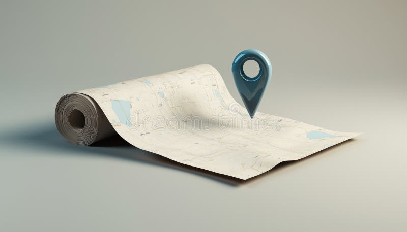 Folded Paper Map with Search Bar and Pin: Gps and Navigation Symbol for ...