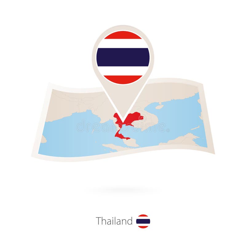 Folded Paper Map of Thailand with Flag Pin of Thailand Stock Vector ...