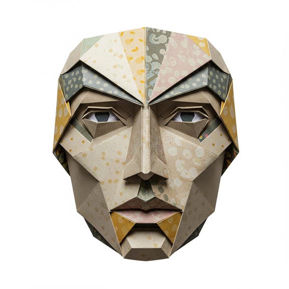 Folded Paper Mask Depicting a Human Face in a Geometric Style, Using ...
