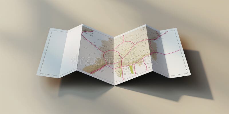 Folded Paper Mockup of Empty Map with Realistic Shadow. Three ...