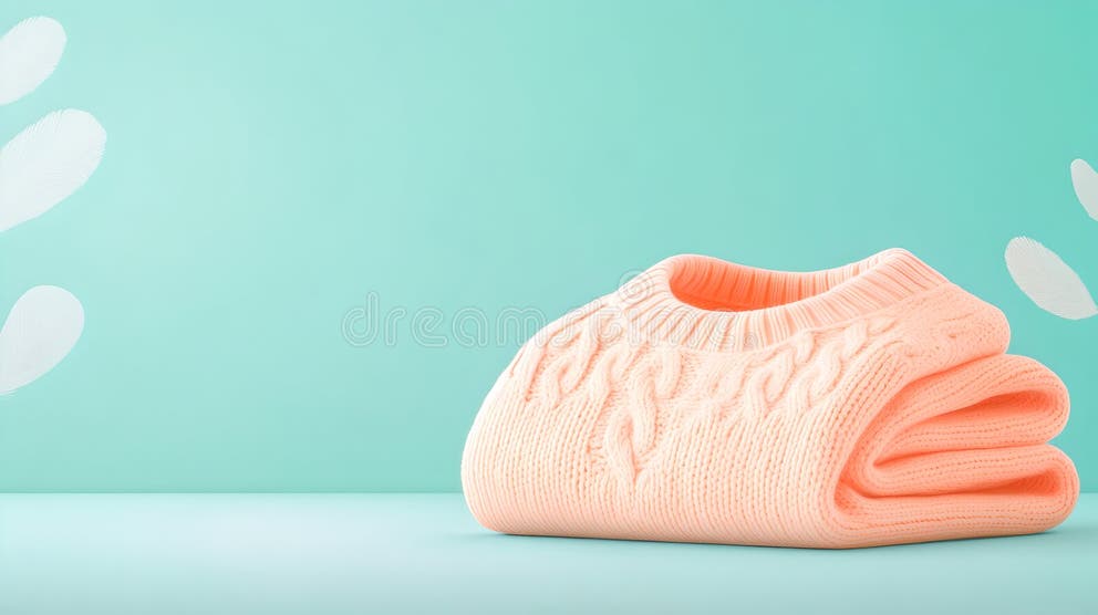 Folded Peach Knit Sweater on Teal Background Stock Illustration - Illustration of spring, winter ...