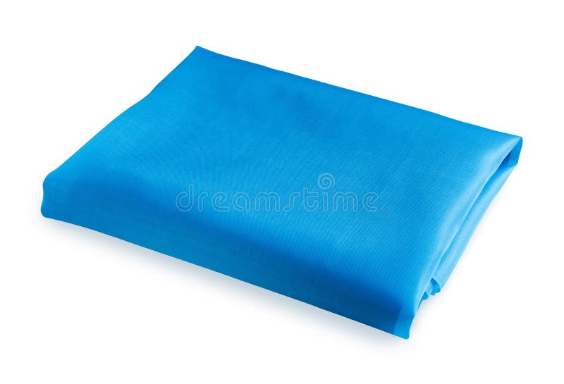 Folded Piece of Bright Blue Satin Fabric Isolated on White Background ...