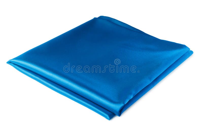 Folded Piece of Bright Blue Satin Fabric Isolated on White Background ...