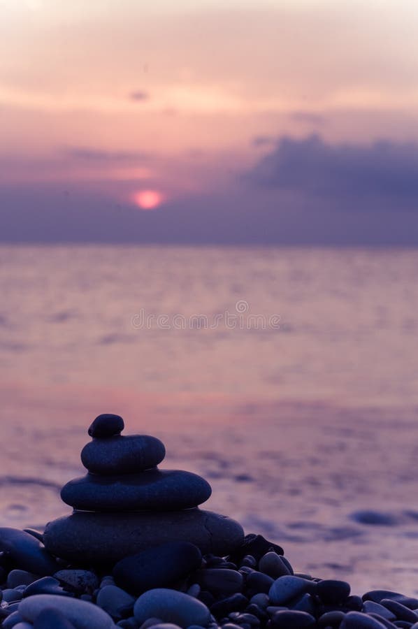 Stack of Zen Stones on Pebble Beach Stock Image - Image of meditation ...
