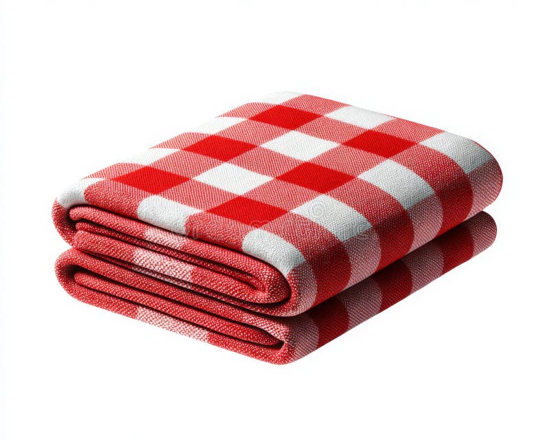 Folded Red and White Checkered Blanket on White Background Stock ...