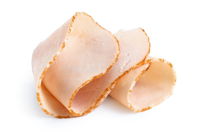 A Folded Single Slice of Chicken Ham Isolated on White Stock Photo ...