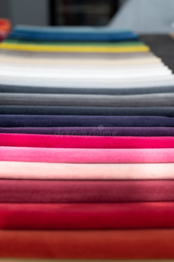 Folded Soft Luxury Velvet Samples Placed in a Row on a Table Stock ...