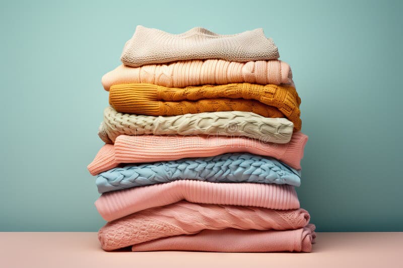 A Folded Stack of Sweaters in Pastel Colors. Secondary Clothing, Reuse ...