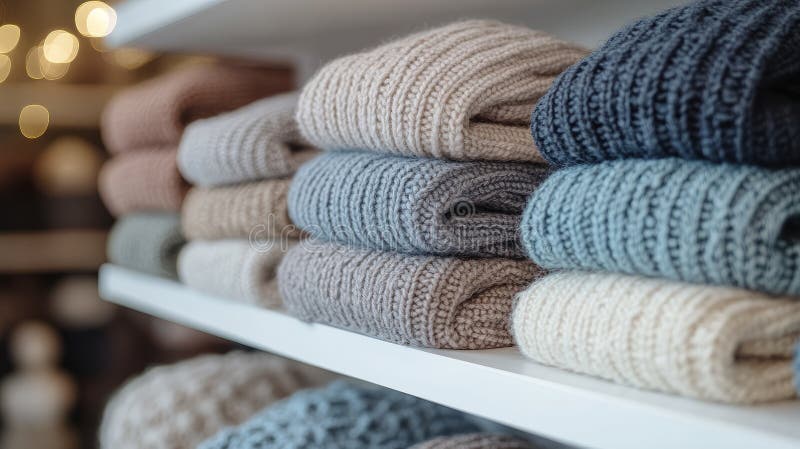 Folded Sweaters in Various Colors on a Shelf Stock Photo - Image of ...