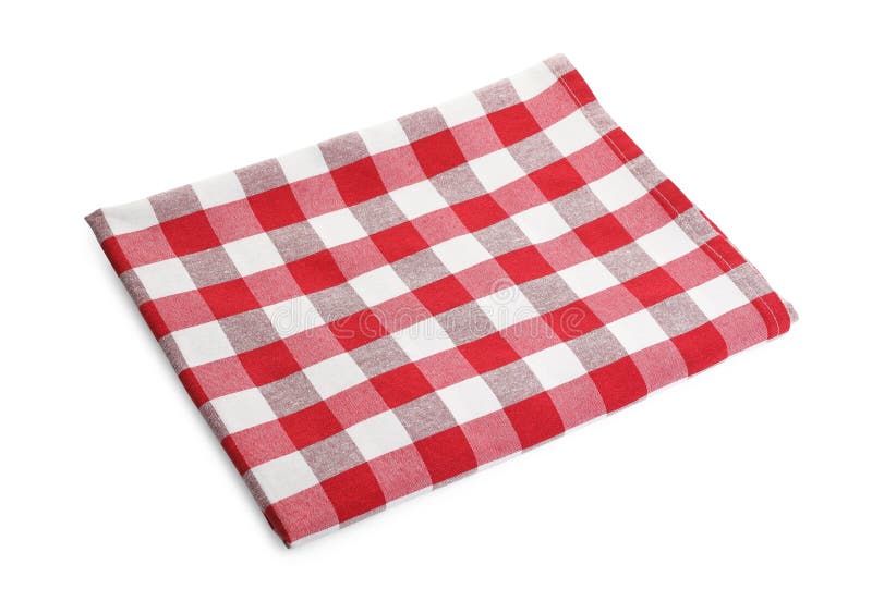 Folded Tablecloth with Checkered Pattern Isolated on White Stock Photo ...