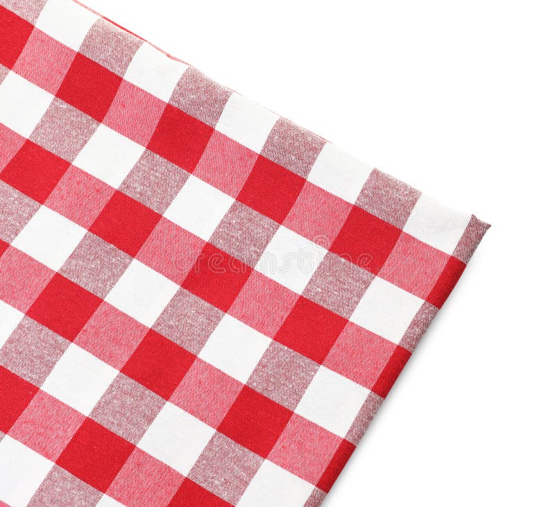 Folded Tablecloth with Checkered Pattern Isolated on White, Top View ...