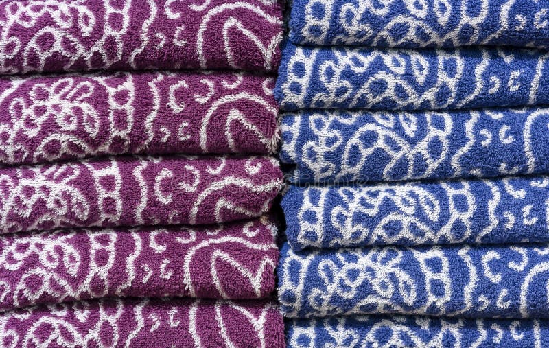 Folded Terry Towels on the Counter of the Store. Background Towels ...