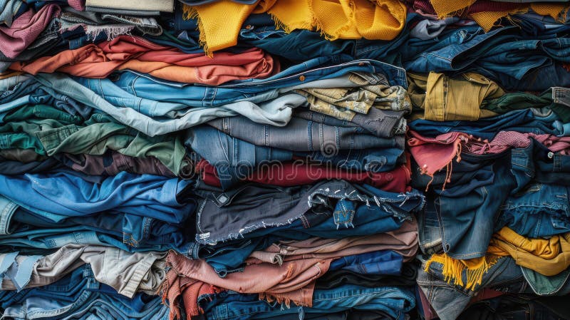 Folded Textiles in a Large Pile, Creating a Arrangement of Fabric in ...