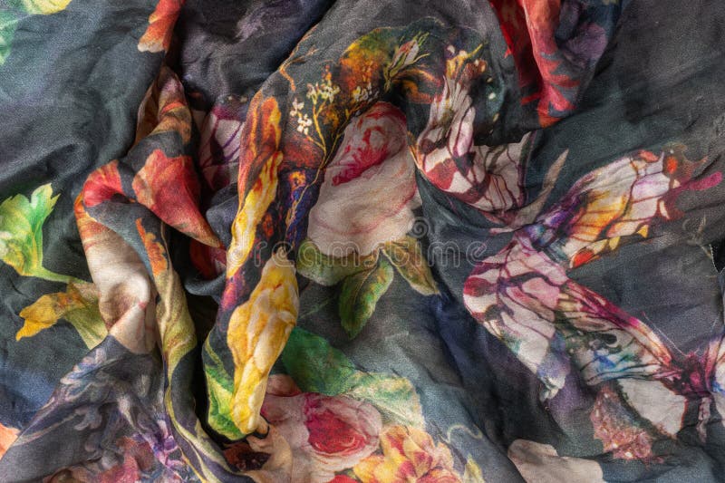 Folded Textured Fabric, Floral Pattern Stock Image - Image of crease ...