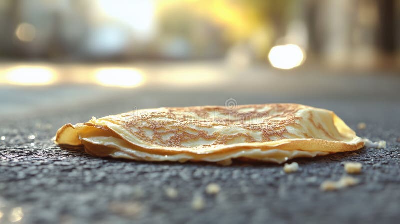A Folded, Thin Pancake Lies on a Textured Asphalt Surface Stock ...
