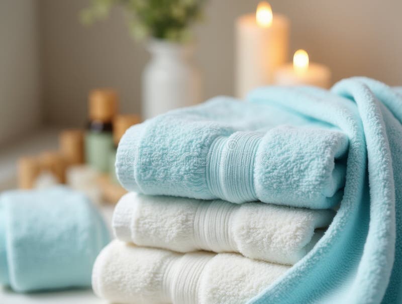 Folded Towels in Front of a Blurred Spa Setting Stock Illustration ...