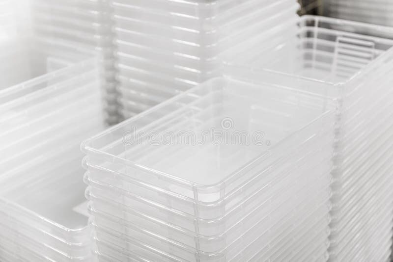 Folded Transparent Plastic Containers Boxes at Store Stock Photo ...