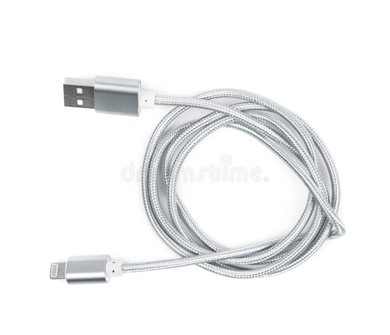Folded USB Lightning Charging Smartphone Golden Cable Isolated Over the ...