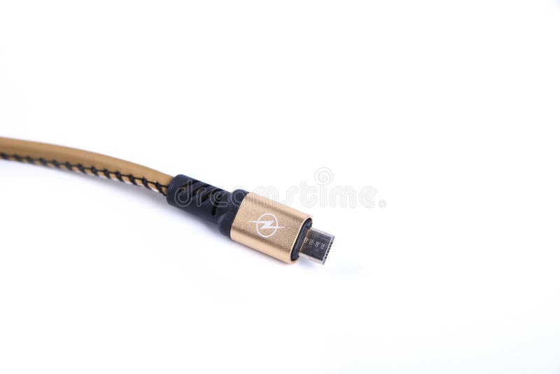 Folded USB Lightning Charging Smartphone Golden Cable Isolated Over the ...