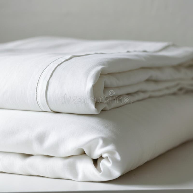 Folded White Bed Linens, Neatly Stacked on a Flat Surface. the Material ...