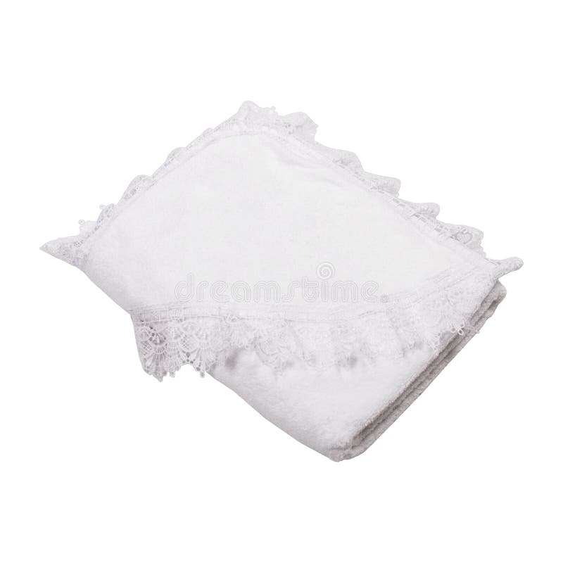 Folded White Cloth with Lace Isolated on White Stock Photo - Image of ...