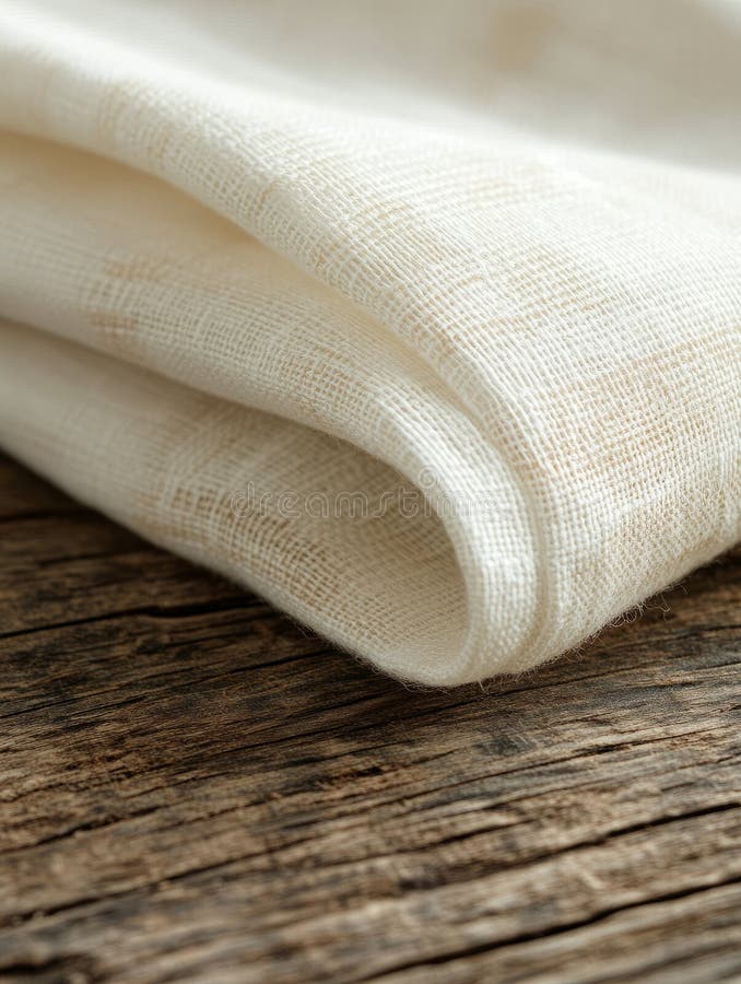 Folded White Linen Fabric on Rustic Wooden Surface Stock Photo - Image ...