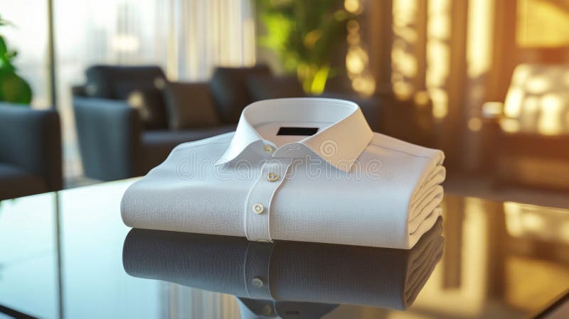 Folded White Men S Dress Shirt on Glass Table Stock Illustration ...