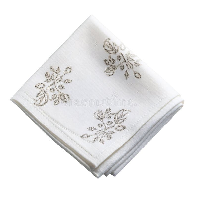 Folded White Paper Napkin with Decorative Floral Pattern Isolated on ...