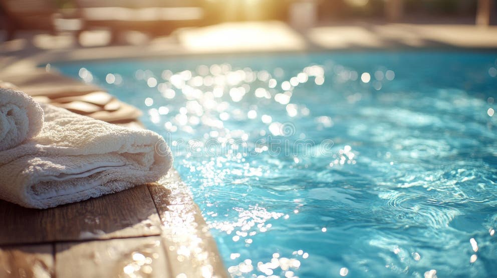 Folded White Towels beside a Sparkling Pool Stock Illustration ...