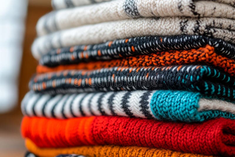 Folded Wool Sweaters with Textured Knitting Patterns in Various Colors ...