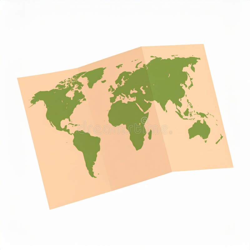 Folded World Map Illustration Beige and Green Stock Illustration - Illustration of international ...