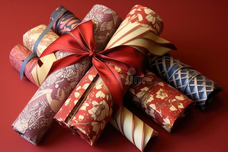 Folded Wrapping Paper and Coordinated Ribbons Stock Illustration ...