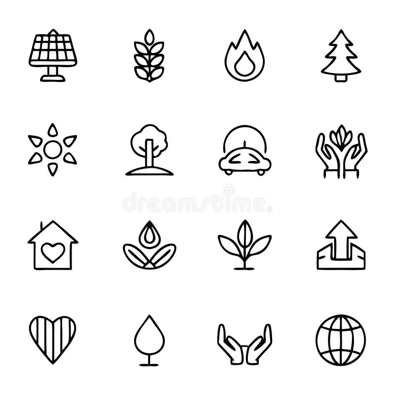 Eco Nature and Sustainability Line Icon Set – Tree, Heart Home, Globe ...
