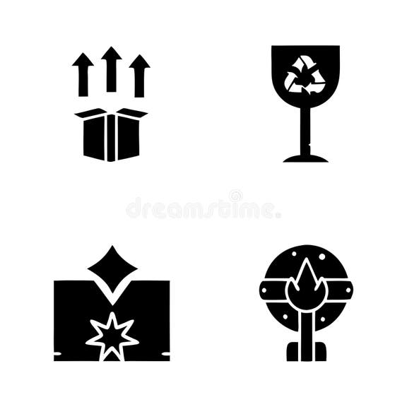 Black Shipping and Safety Symbol Icon Set –Upward Arrows, and Impact ...