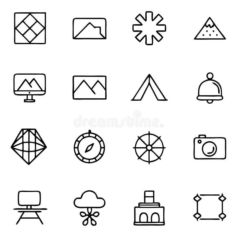 Adventure and Travel Icon Set – Line Art Compass, Tent, Camera ...