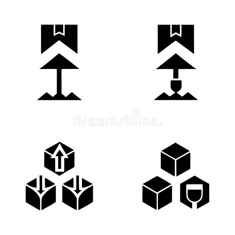 Shipping and Handling Icons Vector – this Side Up, Fragile, Stack Boxes ...