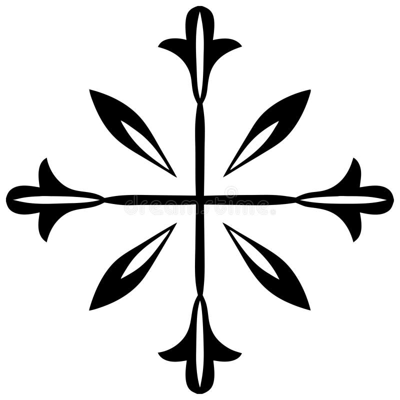 Floral Cross Arrow Vector Design – Black Abstract Compass Rose with ...