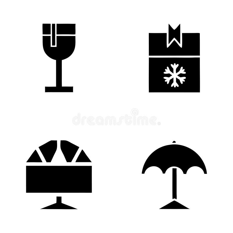 Fragile Glass, Cold Storage, Food, and Umbrella Symbols – Black Vector ...