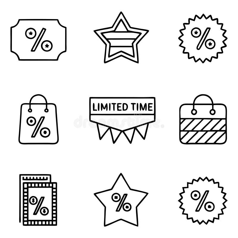 Sale and Discount Icon Vector Set – Limited Time, Percent, Shopping Bag ...