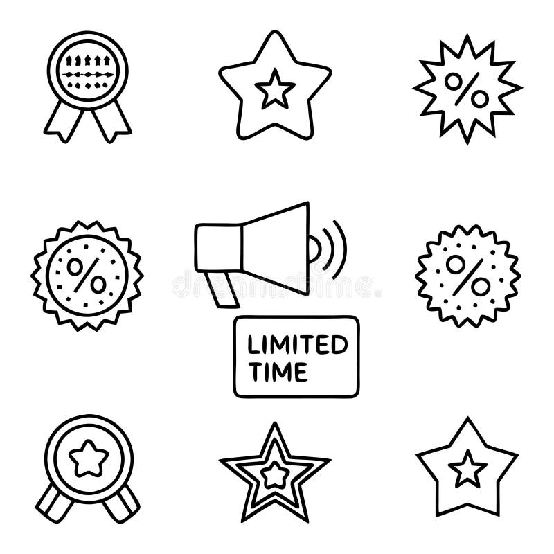 Limited Time Offer & Sale Icons Vector – Star, Badge, Discount, Ribbon ...