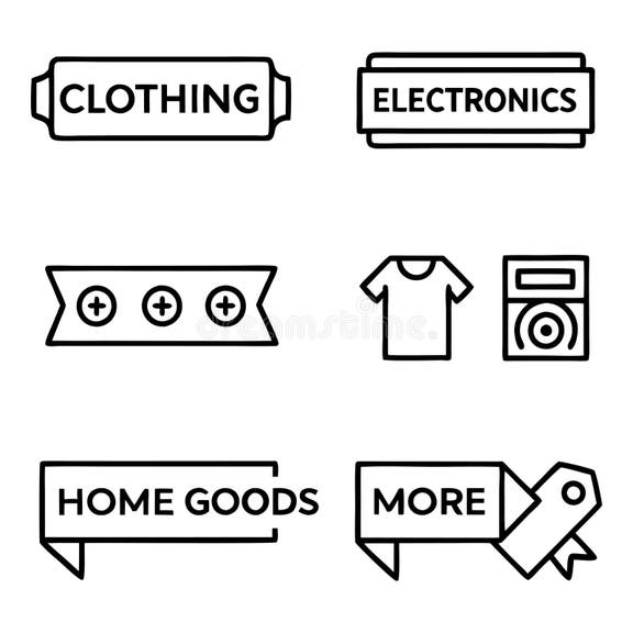 Outlined Shopping Category Icons – Clothing, Electronics, Home Goods ...