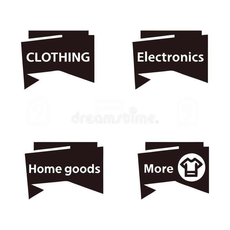 Black Category Ribbon Labels Vector – Clothing, Electronics, Home Goods ...
