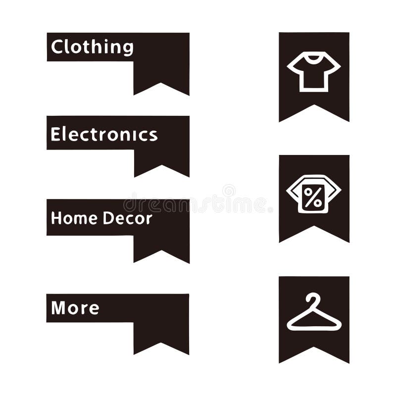 Black Ribbon Tag Icons Set – Clothing, Electronics, Home Decor ...