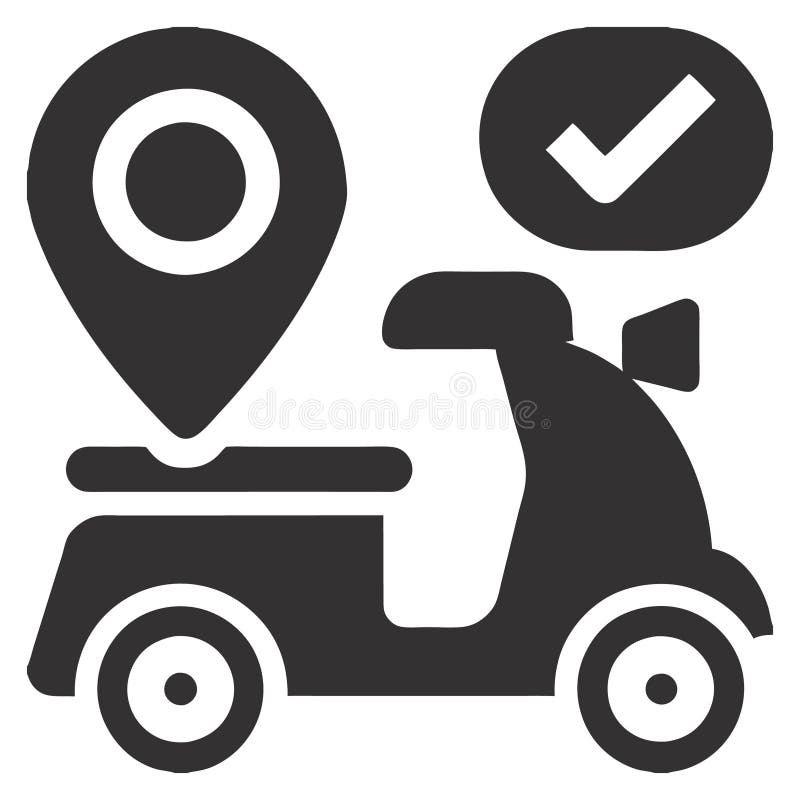 Delivery Scooter Icon with Location Pin and Checkmark – Fast Shipping ...
